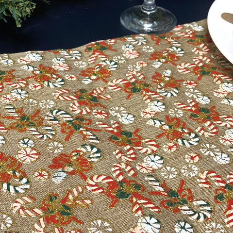 Hessian Candy Cane Table Runner, Traditional Christmas Party Table ...